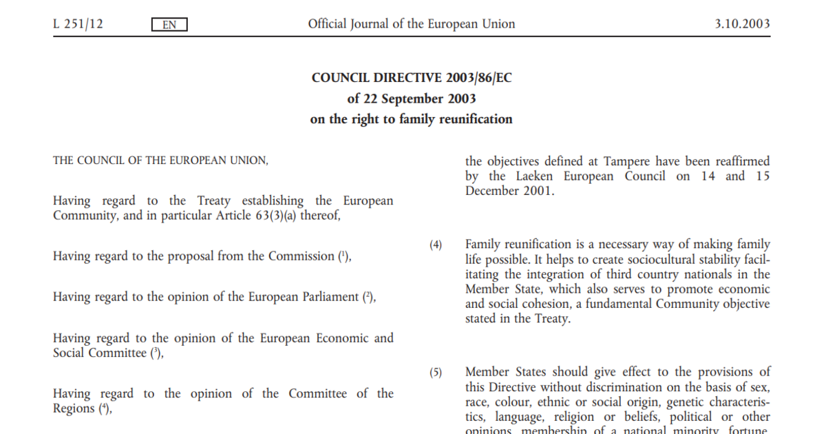 Council Directive 2003/86/EC of 22 September 2003 on the right to ...